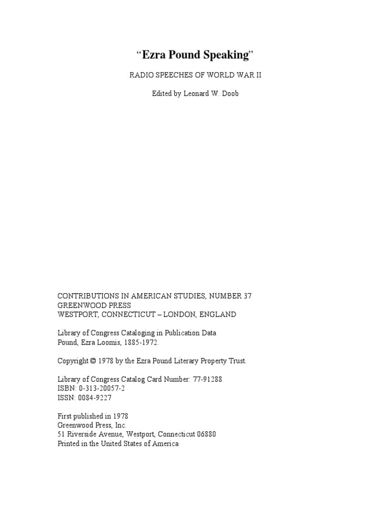 Ezra Pound Speaking - Radio Speeches of World War II - Edited by ...