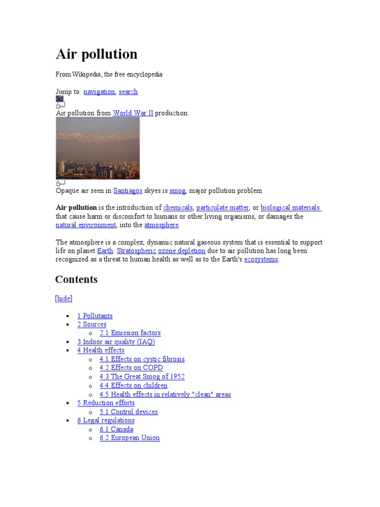 Air Pollution: From Wikipedia, The Free Encyclopedia | PDF | Air ...