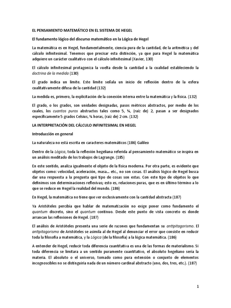 Biografía de Hegel y su pensamiento matemático | PDF | Cálculo | infinito