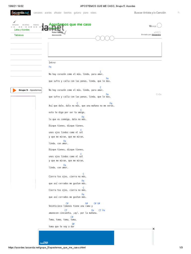 APOSTEMOS QUE ME CASO, Grupo 5 - Acordes | PDF