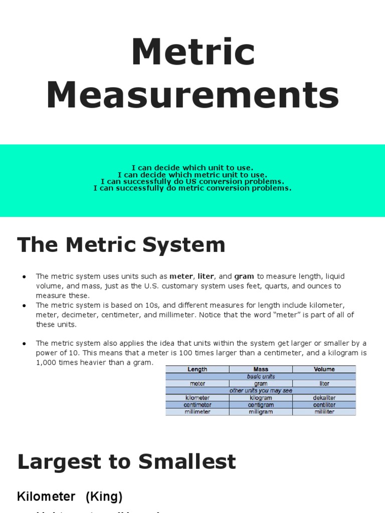 Understanding Metric Conversions | PDF | Home & Garden