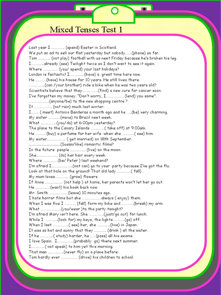 Mixed Tenses Test 1 | PDF