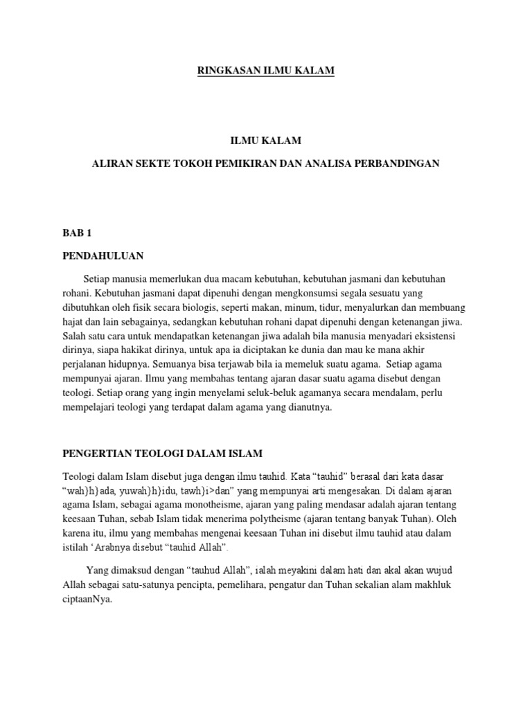 Ringkasan Ilmu Kalam 1 Pdf