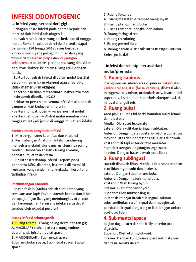 MENGENAL RUANG-RUANG INFEKSI ODONTOGENIK DAN GEJALA KLINISNYA | PDF