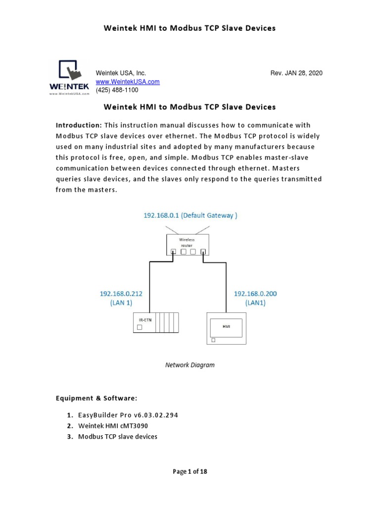 Weintek HMI Modbus TCP Guide | PDF | Computer Hardware | Data Transmission