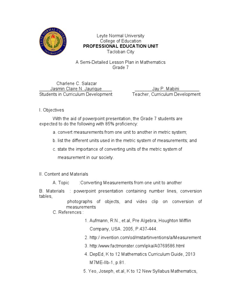 Lesson Plan | PDF | International System Of Units | Metre