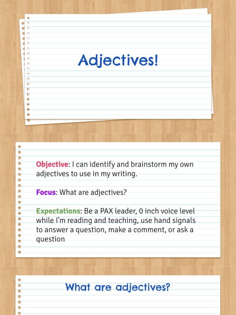Adjectives Lesson Slides | PDF