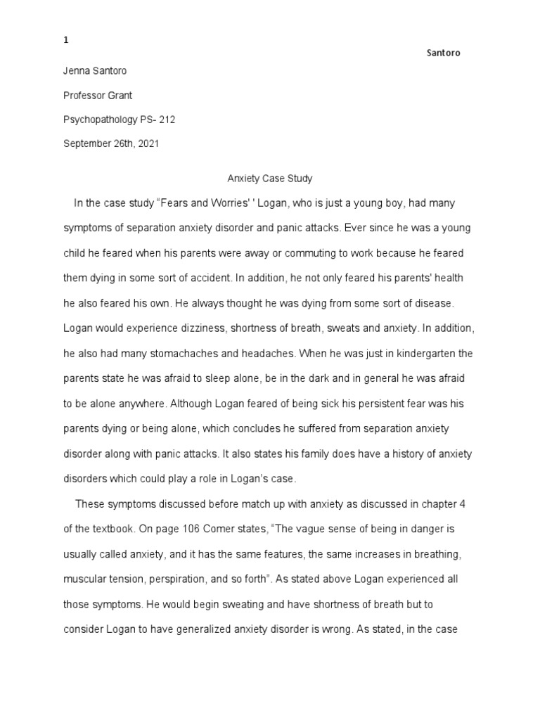 Anxiety Case Study | PDF | Anxiety Disorder | Mental Disorder