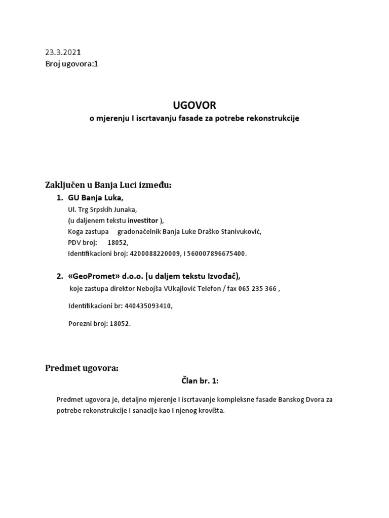 Ugovor: 23.3.2021 Broj Ugovora:1 | PDF