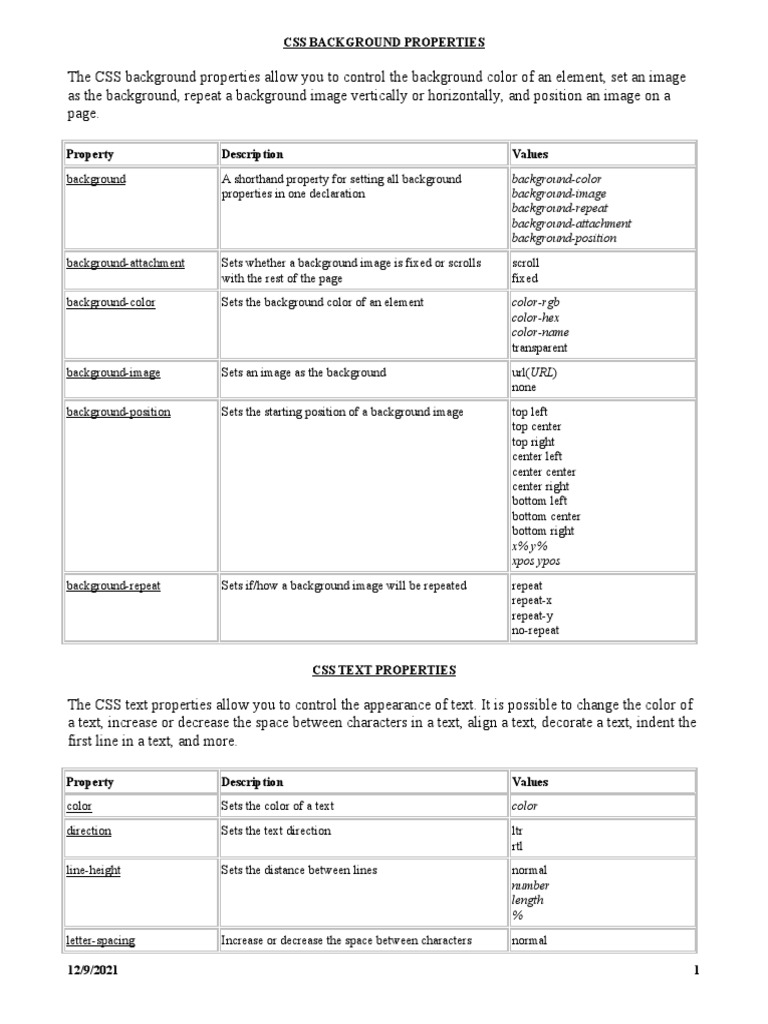 Css Background, Text, Font & Border | PDF | Graphic Design | Cascading ...