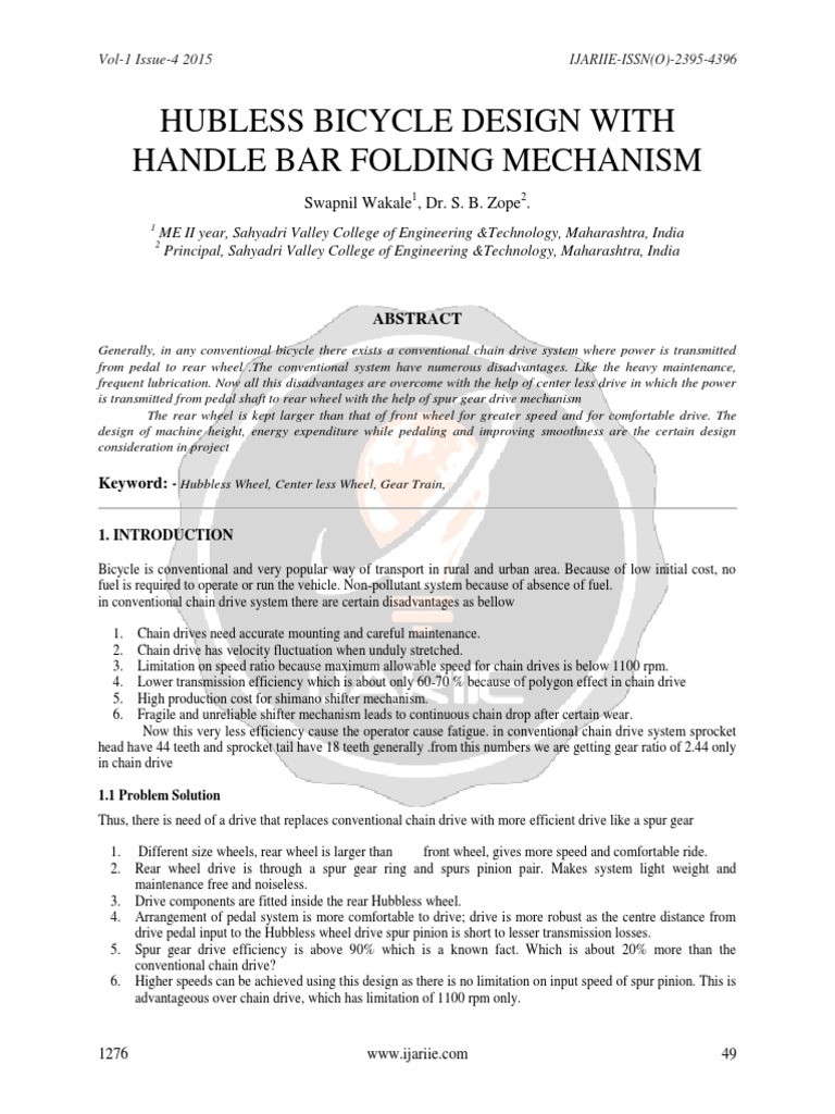 Hubless Bicycle Design With Handle Bar Folding Mechanism: Swapnil ...