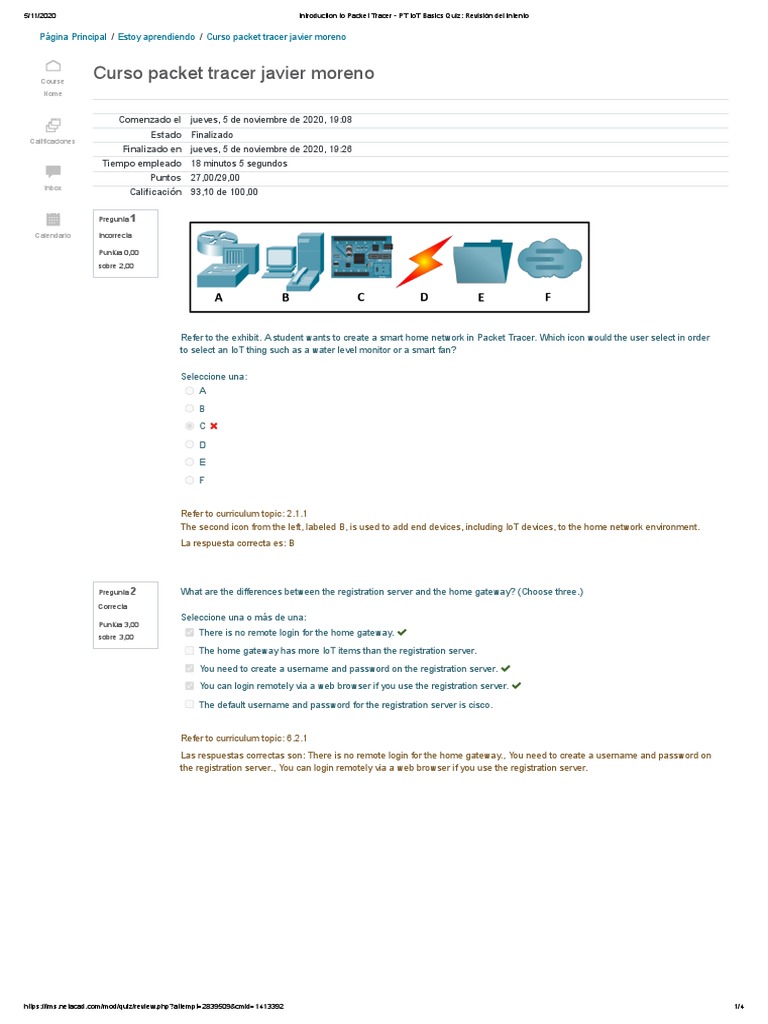 Introduction To Packet Tracer - PT IoT Basics Quiz - Revisión Del Intento | PDF | Gateway ...