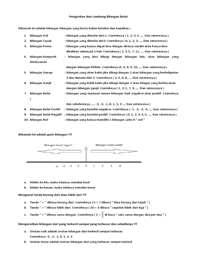 Materi Pengertian Dan Lambang Bilangan Bulat | PDF