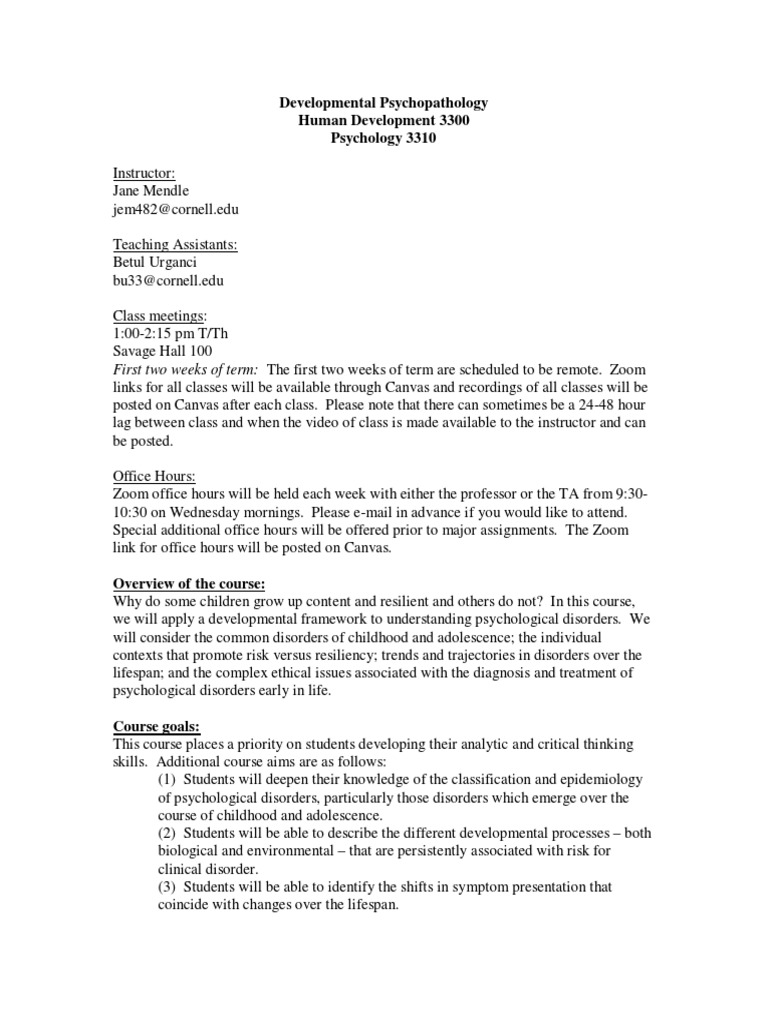 Developmental Psychopathology Syllabus | PDF | Mental Disorder ...