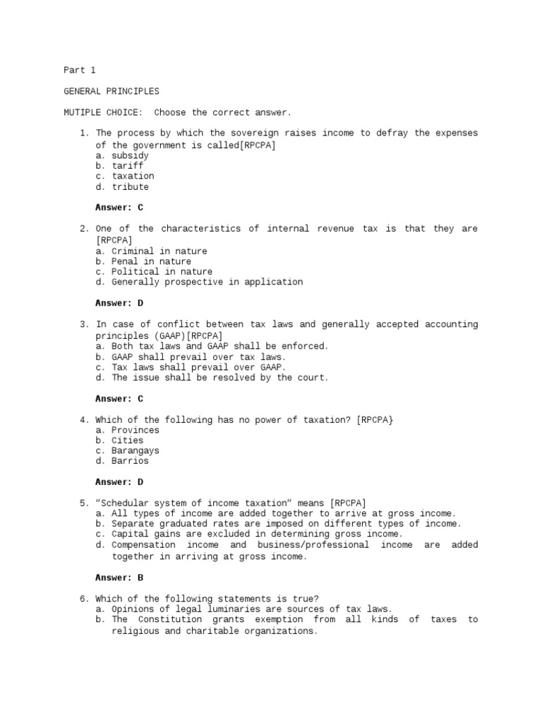 Taxation Principles and Multiple Choice Quiz | PDF | Taxes | Taxation ...