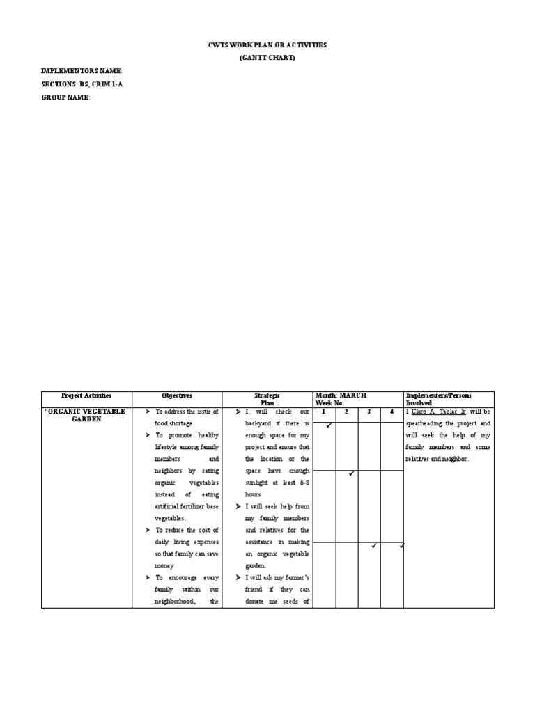 Cwts Work Plan or Activities | PDF | Vegetables | Foods