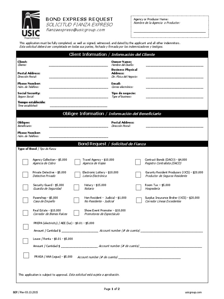 Bond Express Request 13.MAR.15 | PDF | Indemnity | Law Of Obligations