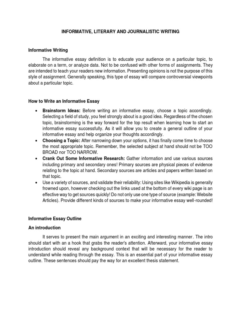 Writing Styles: Informative, Literary, Journalistic | PDF | Essays | Poetry