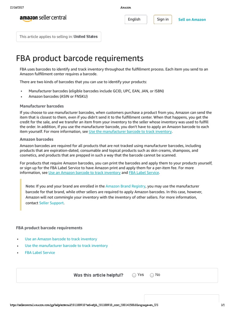 FBA Product Barcode Requirements: United States | PDF | Barcode ...