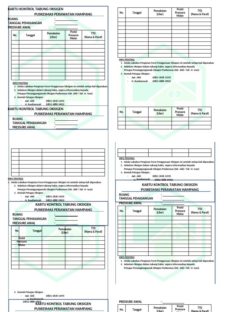 Toaz - Info Kartu Kontrol Tabung Oksigen PR - Dikonversi | PDF