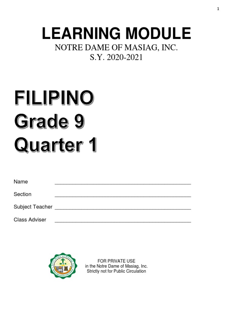 FILIPINO 9 - 1st Quarter | PDF | Textbook | Psychological Concepts
