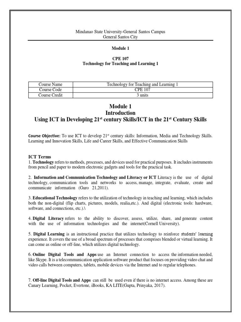 Module 1 Technology For Teaching and Learning 1 | PDF | Internet ...