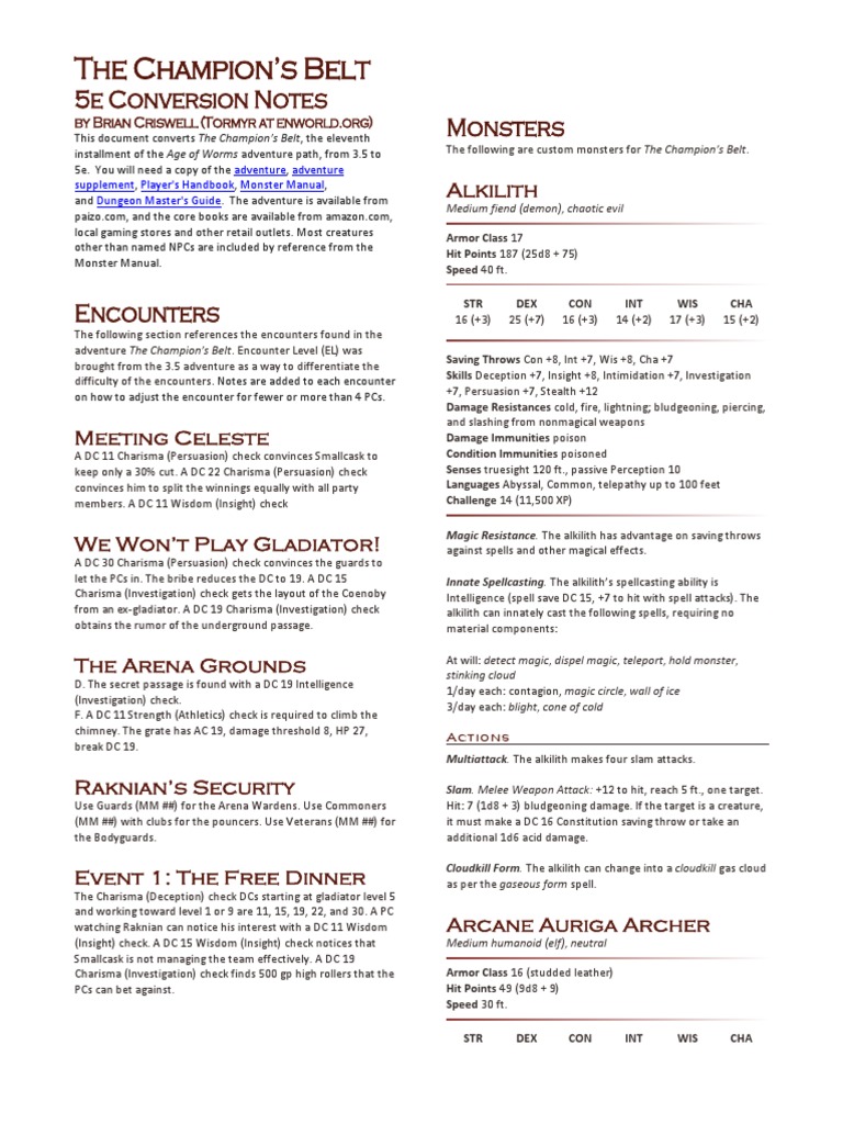 The Champion's Belt: 5e Conversion Notes Monsters | PDF | Dungeons ...