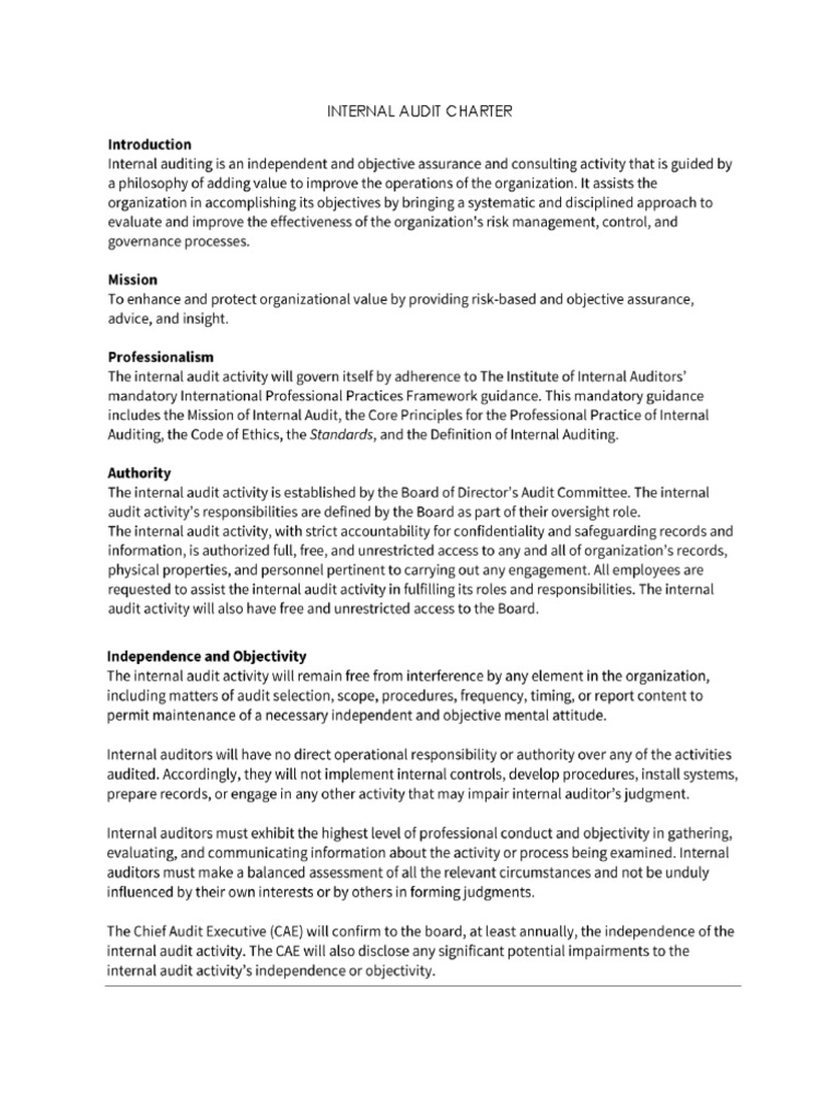 Internal Audit Charter Overview | PDF