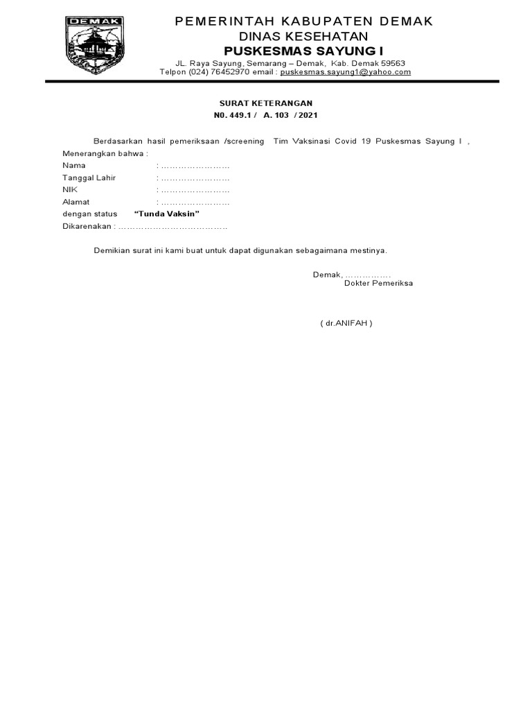 Surat Keterangan Tunda Vaksin | PDF
