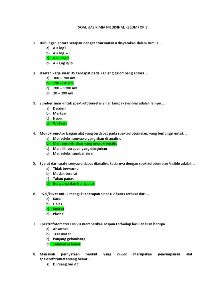 Soal Uas Spektrofotometri Kelompok 3 | PDF | Sains & Matematika