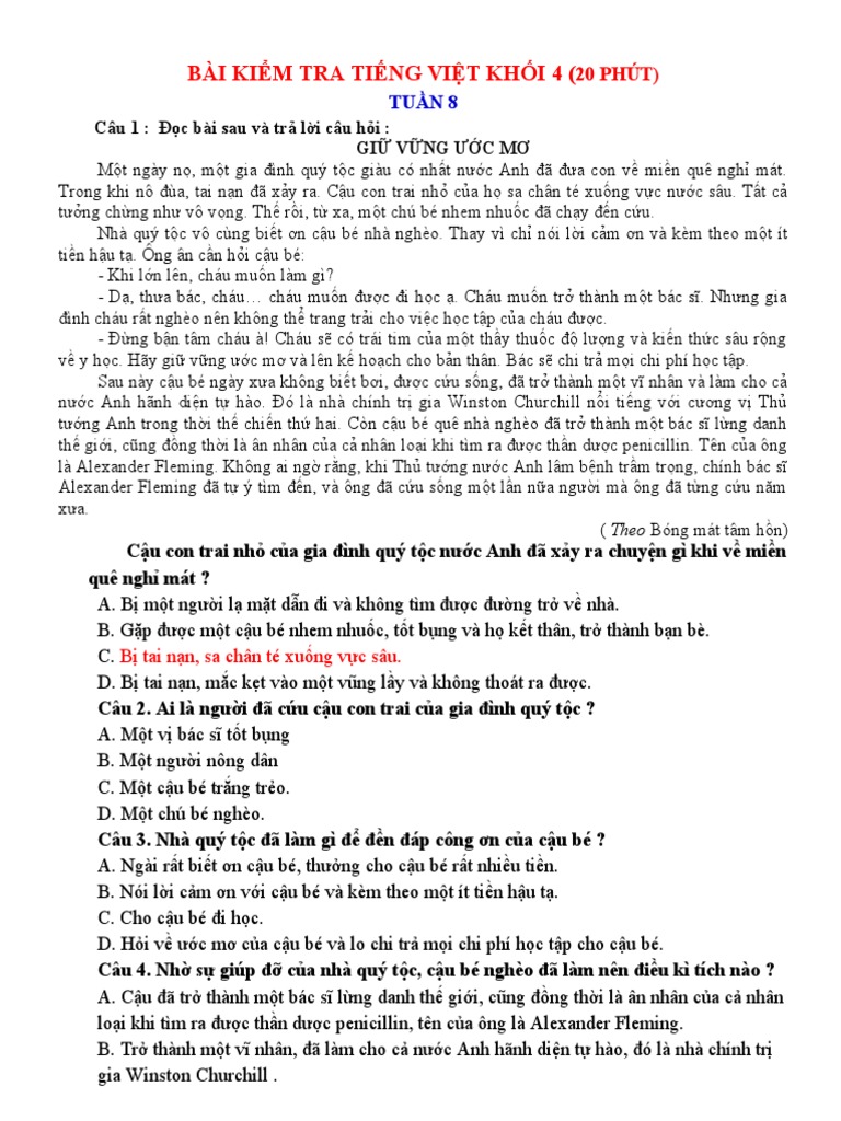 ĐỀ KTTV TUẦN 8 | PDF