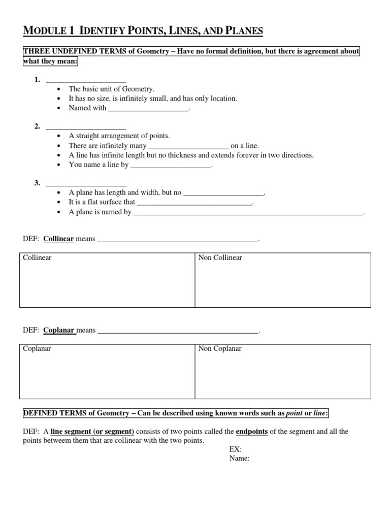 Module 1 Points Lines And Planes Pdf Line Geometry Geometry