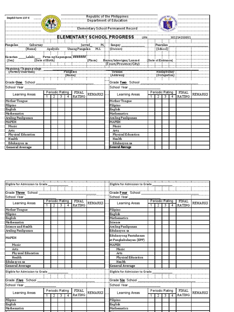 Form 137 Elementary | PDF | Value (Ethics) | Behavior