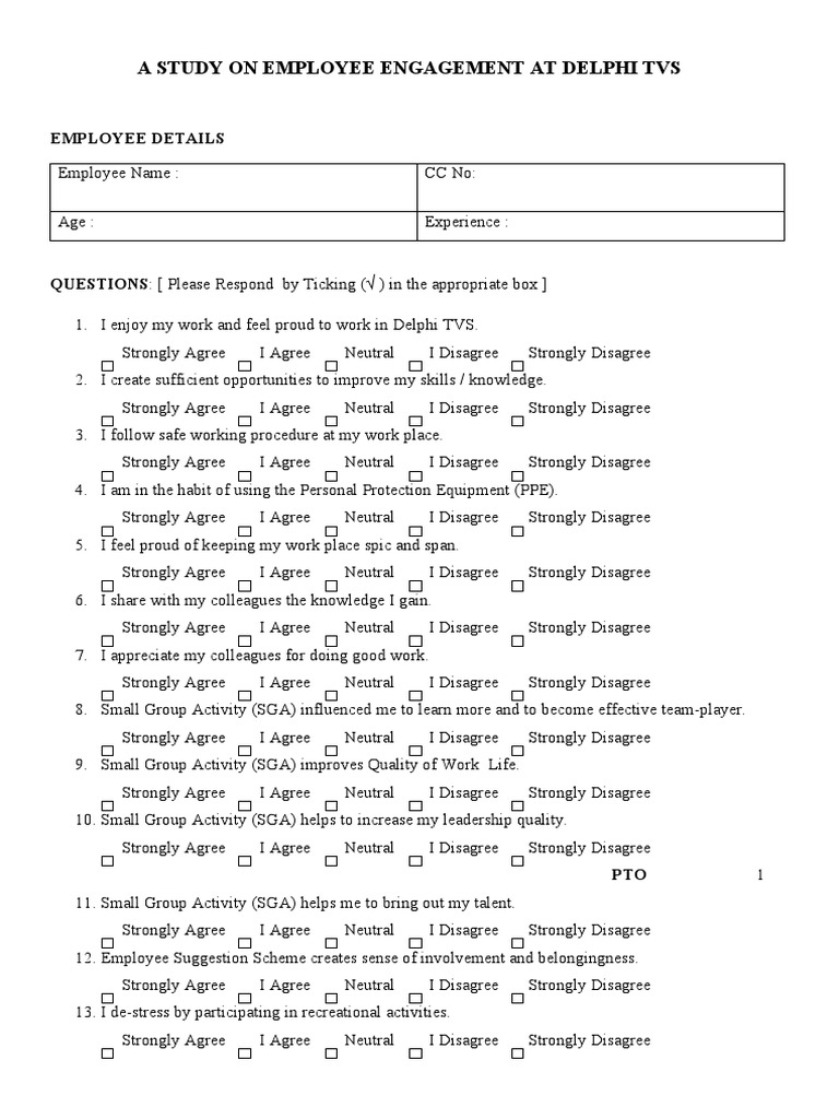 Employee Engagement Questionnaire Employee Engagement Questionnaire