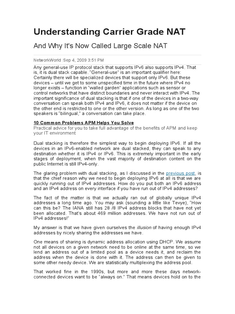 Understanding Carrier Grade NAT | PDF | I Pv6 | Ip Address