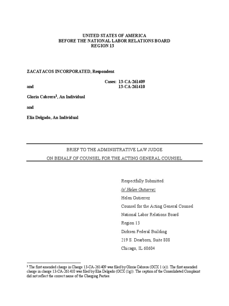 NLRB Post - Hearing Brief - Zacatacos Incorporated Case No. 13-CA ...