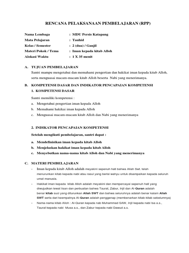 Contoh RPP Tauhid | PDF