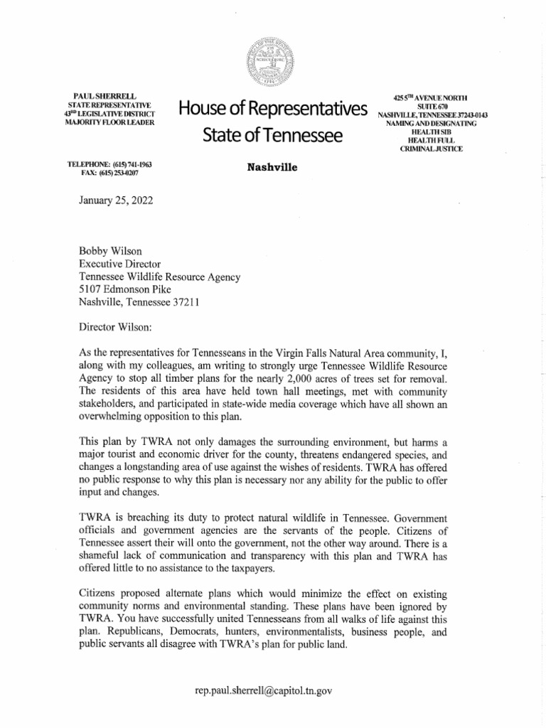 Lawmaker Letter To TWRA | PDF