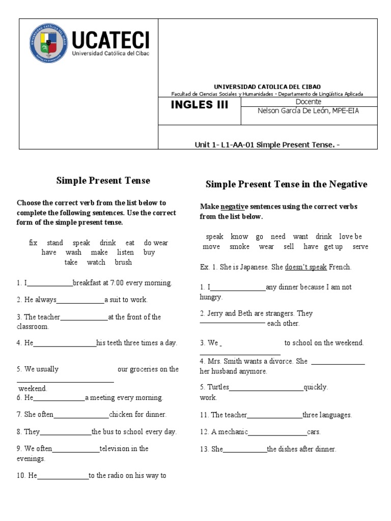 Simple Present Tense Exercises | PDF | Cognitive Science | Grammar