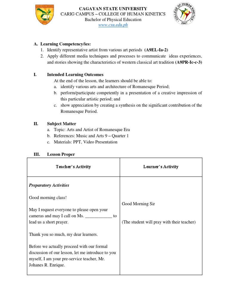 LESSON PLAN ROMANESQUE ARTS ENRIQUE JOHANES R. BPEd 3A | PDF | Gothic ...