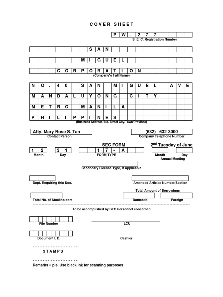SMC-SEC FORM 17A 04 16 2021 Part 1 - FINAL | PDF | San Miguel ...
