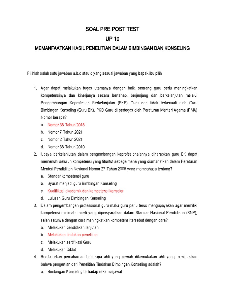 Soal Pre Post Test Up 10 | PDF