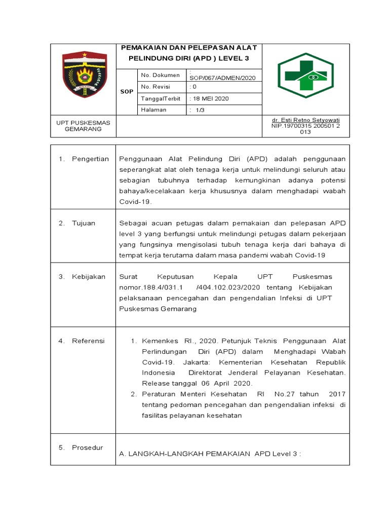 Prosedur Pemakaian APD Level 3 | PDF