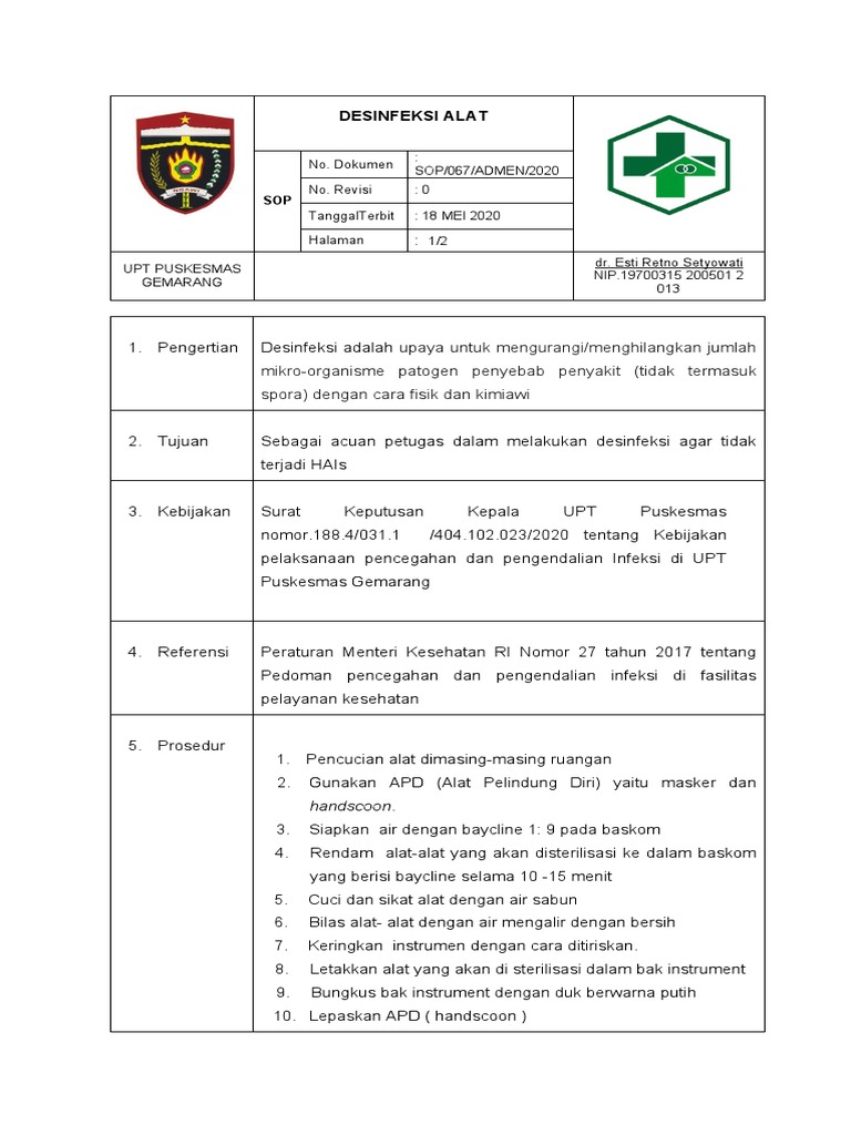 Sop Desinfeksi Alat | PDF