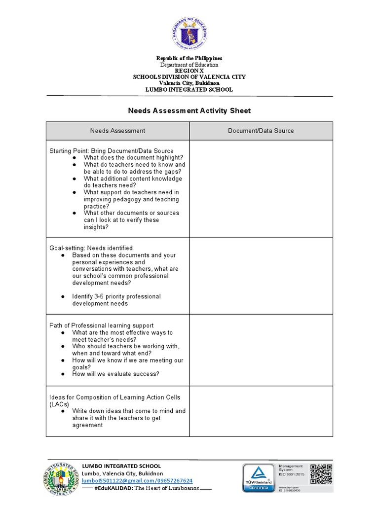 Needs Assessment and Professional Development Planning for Teachers at ...