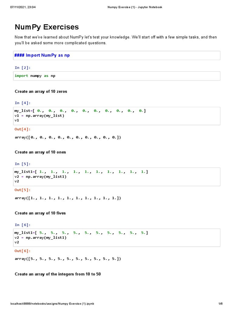 NumPy Exercises - Recreating Matrix Outputs | PDF | Algebra | Linear Algebra