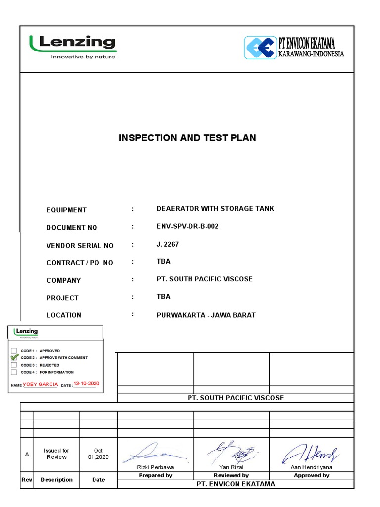 ENV-SPV-DR-B-002 Inspection and Test Plan-Rev - A | PDF ...