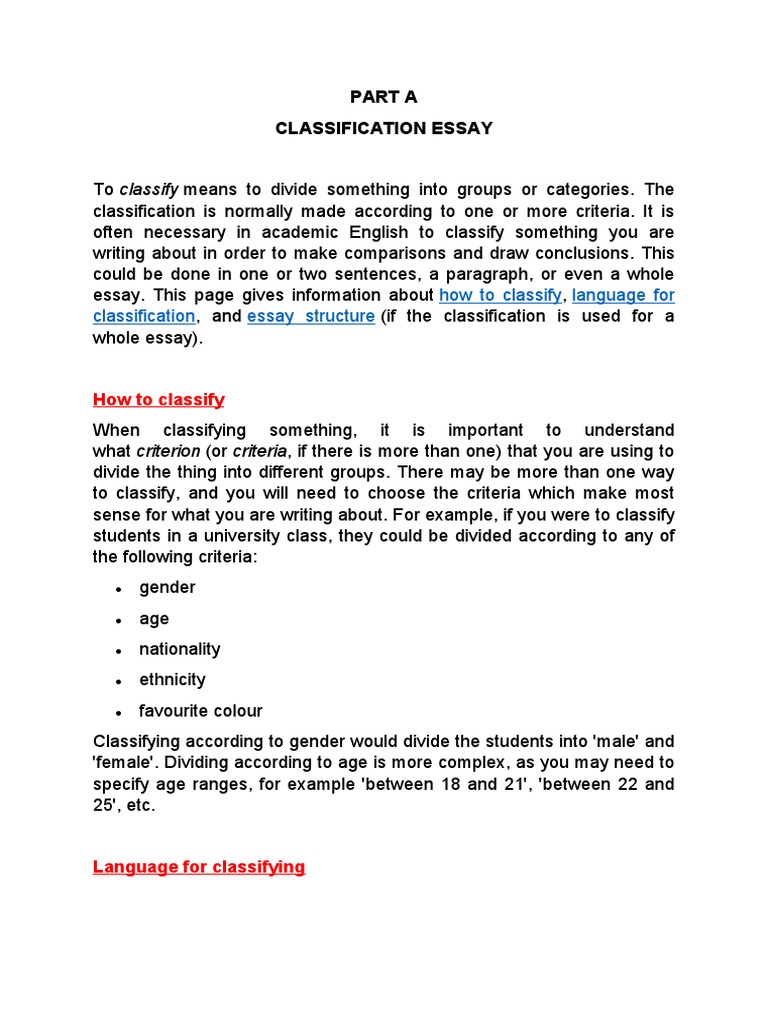 How To Classify Language For Classification Essay Structure | PDF ...