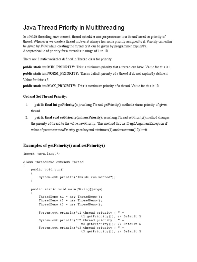 Java Thread Priority In Multithreading Pdf Scheduling Computing Thread Computing