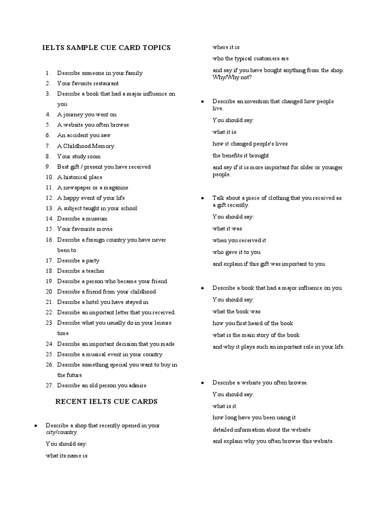Cue Card Samples | PDF